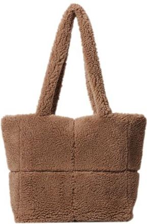 BESPORTBLE Outanaya Paquet Fourre-Tout en Peluche Marron Grosse Capacit&eacute; Paquet Bandouli&egrave;re Doux et Moelleux pour Femmes R&eacute;utilisable pour Courses et Travail et 