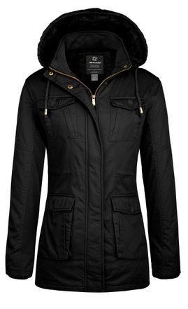 Wantdo Damen Fleece Futter Parka Fleece Futter Jacke Quilted Gesteppt Mantel Gepolstert Puffer Jacke Schwarz XL