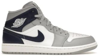 Nike Low-Top Sneaker - Jordan 1 Mid Wolf Grey Midnight Navy - Gr. 48,5 (EU) - in Wei&szlig; - f&uuml;r Damen