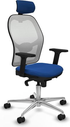 Piqueras y Crespo B&uuml;rostuhl mit 2D-Armen, h&ouml;henverstellbarer Lendenwirbelst&uuml;tze und h&ouml;henverstellbarem Kopfteil, Wei&szlig;/Blau