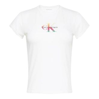 Calvin Klein Jeans T-shirt Pride Slim &agrave; logo monogramme - Femme - Tops - Blanc - Taille: 42 FR