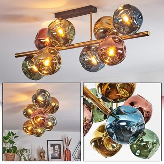 HOFSTEIN Deckenleuchte Ripoll, 8-flammige Deckenlampe aus Metall/Glas in Schwarz/Gold/Blau/Gr&uuml;n/Kupfer, Leuchte im Retro/Vintage-Design (&Oslash; Schirme 15 cm), E14,