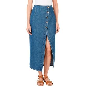 Pepe Jeans London Midi Skirt Hw Slit Jupe, Denim/Denim Rigide Bleu 326 g, L Femme