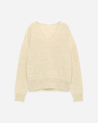 Arket Pullover Aus Wolle Und Baumwolle Mit V-Ausschnitt -Wei&szlig;
