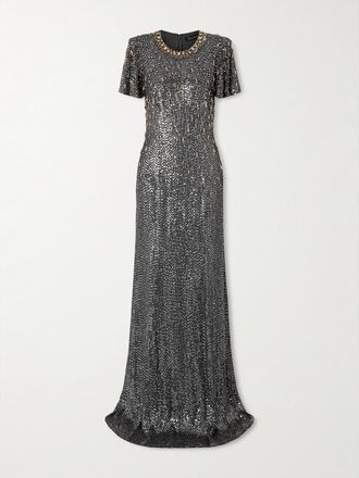 Jenny Packham Robe Du Soir En Cr&ecirc;pe &Agrave; Sequins Et &Agrave; Cristaux Serenity - Argent&eacute;
