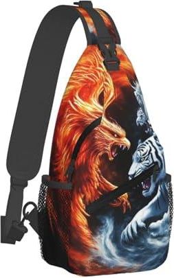 Generic Mode Sacoche Tactique Art du Tigre dEau Glac&eacute;e et de lOiseau de Feu Ying Yan (Yinyang) Sacs &agrave; Bandouli&egrave;re Polyester Sac &agrave; Poitrine pour Homme Cyclisme
