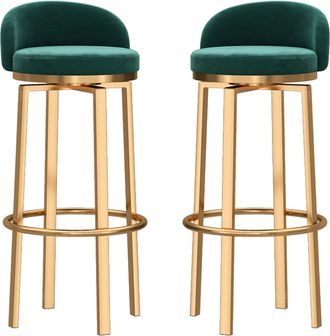 Generic Moderner Samt-Barhocker mit Drehbarer R&uuml;ckenlehne, 2Er-Set, Gr&uuml;ner K&uuml;cheninselstuhl, Goldene Fu&szlig;st&uuml;tze, 65 cm H&ouml;he, Essplatz