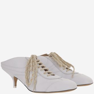 Dries Van Noten Womens White Leather Heeled Mules