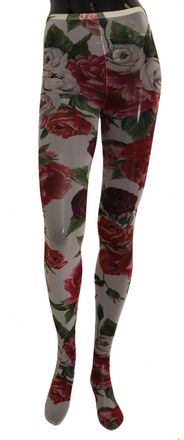 Dolce & Gabbana Womens White Floral Print Tights Nylon Stockings Clothing