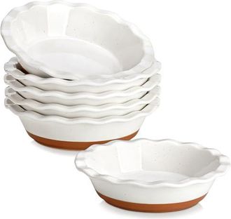 Malacasa S&eacute;rie TARA, 6 Pi&egrave;ces Moules &agrave; Tarte en Porcelaine de 360ml, Plat &agrave; Tarte en C&eacute;ramique 168mm, Assiette &agrave; Tarte Ronde pour Quiches, G&acirc;teaux, Brownies, L