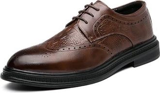 Generic Chaussures Oxford for Hommes, Chaussures à Lacets, Bout Golf, imprimé Crocodile, Cuir Vegan, Semelles en Caoutchouc antidérapantes, Talon carré(Marron