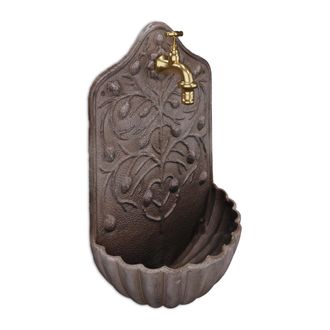 Relaxdays Wandbrunnen, mit Wasserhahn, Waschbecken Garten, Gusseisen, HxBxT: 40 x 24 x 15 cm, antikes Design, braun