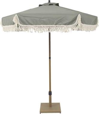 Sweeek Parasol HOSSEGOR droit &agrave; franges 2m. kaki. acier. m&acirc;t effet bois. UPF 30+. D 200 x H 225 cm