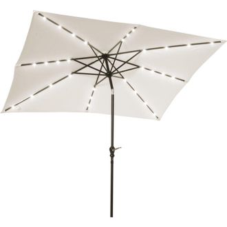 OUTSUNNY Parasol lumineux rectangulaire inclinable dim. 2,68L x 2,05l x 2,48H m parasol led solaire m&eacute;tal polyester haute densit&eacute; blanc cass&eacute;