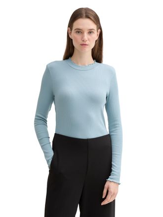 Tom Tailor Damen RIPP Longsleeve mit Stehkragen, 30838 - Tourmaline, XL