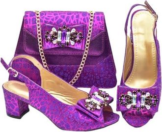 Generic Escarpins à talon bas pour femme et sac assorti pour fête de mariage et événements dété élégants, violet, 41.5 EU