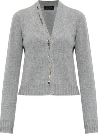 Fabiana Filippi Femme, Pulls, Gris, Taille: 34 FR Gilet avec cristaux scintillants