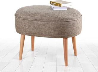 Atelier Del Sofa Stylish Pouffe, Coffee Color, 63 x 47 x 44 cm | 100% Linen, 6 cm Orthopedic Sponge, Wooden Legs | Perfect for Bohemian & Scandinavian Decor