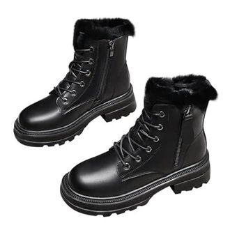Generic Femme Bottines &agrave; Lacets avec Fermeture &Eacute;clair Bottes dHiver Doublure Peluche Polaire Chaude Plateforme Chunky Semelle Antid&eacute;rapante L&eacute;g&egrave;res Chic et El