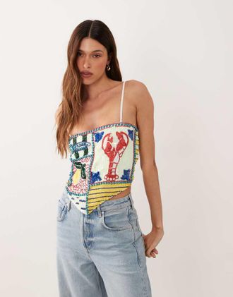Asos Verziertes Camisole mit Hummermotiv und gebundener R&uuml;ckseite-Mehrfarbig