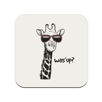 Fabulous Untersetzer aus Holz - Wasup Giraffe mit Brille, Illustration, humorvoll, 1 St&uuml;ck (95 x 95 mm)