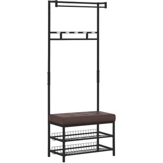 HOMCOM Garderobenst&auml;nder Kleiderst&auml;nder mit 5 Haken und Schuhbank mit 2 Ebenen Garderobe aus Metall f&uuml;r Flur, Schlafzimmer, 72,5 x35 x 180cm - Homcom