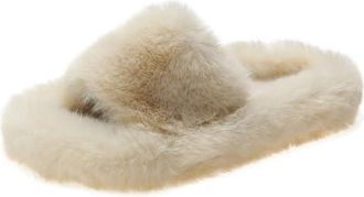 Generic Pantoufles chaudes en fausse fourrure à bout ouvert pour femme - En mousse à mémoire de forme - Confortables et légères - Pour lintérieur, beige, 39.5