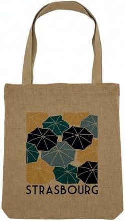 Fabulous Sac Shopping Tote Bag Aspect Lin - Strasbourg Embl&egrave;mes Ville France Est - Sac de Courses Toile Epaisse 360g Beige Naturel Cabas Port&eacute; Epaule Solide Im