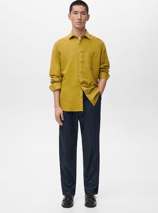 Mango Chemise lin poche curry - Homme - XS - MANGO MAN