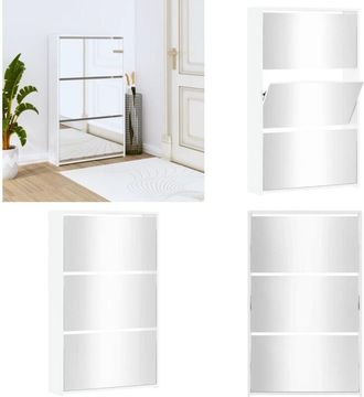 vidaXL Schuhschrank mit Spiegel 3 F&auml;cher Hochglanz-Wei&szlig; 63x17x102,5 cm - Schuhschrank - Schrank - Garderobe - Schuhregal - Aufbewahrungssystem - Home &