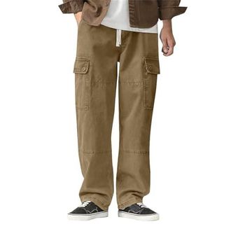 Generic Pantalon cargo pour homme - Jambe droite - Taille &eacute;lastique - Pantalon de travail multi-poches - Pantalon de travail - Loisirs - Gym - Yoga - Ourlet o