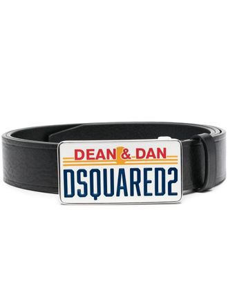 Dsquared2 ceinture en cuir &agrave; plaque logo - Noir