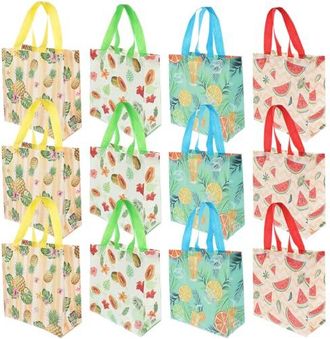 DOITOOL 12 pièces Lot de Sacs Réutilisables Tissu Non Tissé Imprimé Fruits Cabas Pliables et Imperméables Sacs Shopping Multipurpose avec Poignées Format pour