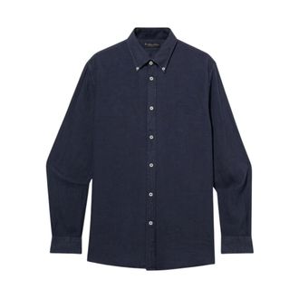Brooks Brothers Homme, Chemises, Bleu, Taille: S Chemise en lin coupe slim avec col boutonn&eacute;