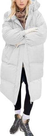 Generic Doudoune Ski Femme Doudoune Femme Longue Chaude Femmes Hiver Coton Vêtements Couleur Unie Longueur Veste Ample à Capuche Coupe Vent Confortable Chaud 