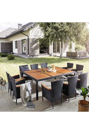 ambia GARDEN Gartentischgruppe, Schwarz, Akazie, Holz, Metall, Kunststoff, Textil, Akazie, massiv, rechteckig, rund, Gartenm&ouml;bel, Gartenm&ouml;bel-Sets