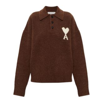 Ami Woll-Polo mit langen &Auml;rmeln - - Knitwear - Damen - Braun - S