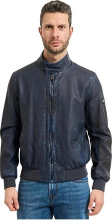 Yes-Zee YES Zee, Homme, Vestes, Bleu, Taille: M Veste en similicuir &agrave; col montant