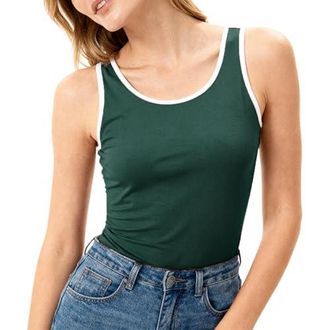 Alexis Leroy Camis D&eacute;bardeur Femme &agrave; Bretelles Larges Bord Blanc &Eacute;lastique Confortable Vert Fonc&eacute; L