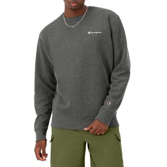 Champion Herren Crewneck, Powerblend Fleece, Hoodie for Men, Logo (Reg. Or Big & Tall) Sweatshirt, Granite Heather-Left Chest Script, X-Large