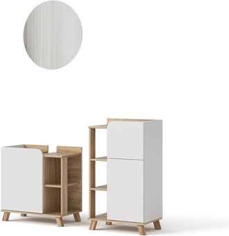 Vicco Ensemble de meubles de salle de bain Karen, Sonoma/blanc, 3 pi&egrave;ces, avec armoire centrale