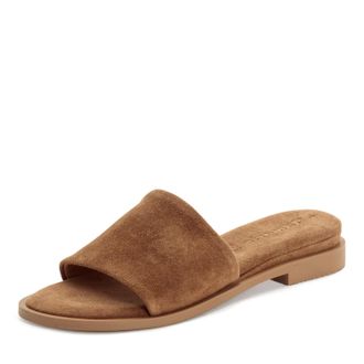 Tamaris Pantolette TAMARIS, Damen, Gr. 38, braun, Leder, aufgeraut, unifarben, Basic, Schuhe Pantolette, Sommerschuh, Schl&uuml;pfschuh, Flat mit breiter Bandage