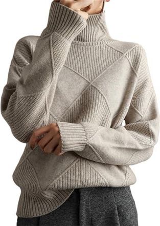 Generic Pull &agrave; col montant en tricot c&ocirc;tel&eacute; ajust&eacute; - Pull dhiver chaud pour femme - Pull uni uni en tricot - Hauts thermiques en laine &agrave; manches longues, b, S