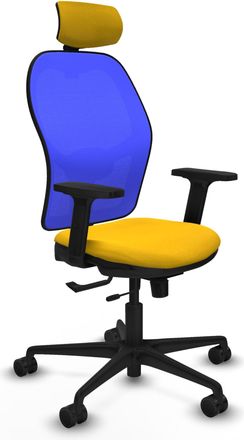 Piqueras y Crespo Ergonomischer Stuhl f&uuml;r Home Office mit 2D-Armlehnen, h&ouml;henverstellbare Lendenwirbelst&uuml;tze und h&ouml;henverstellbares Kopfteil, Blau/Gelb