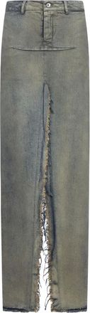 Rick Owens jupe en jean à finitions effilochées - Bleu