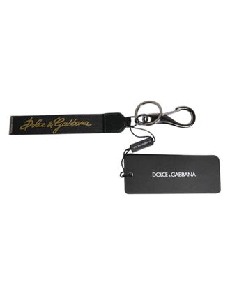 Dolce & Gabbana Black Logo Nylon Silver Brass Men Holder Keychain Keyring Leather Accessory