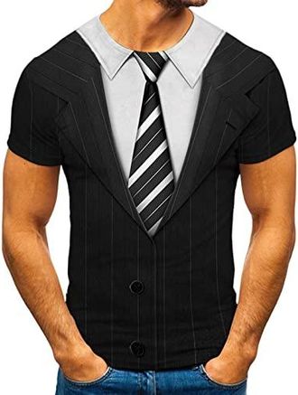 Generic T-shirt avec cravate pour homme - Été classique - Col rond - Manches courtes - Deux smoking cravate - Tuxedo - Costume imprimé - T-shirt surdimensionn
