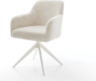 DELIFE Drehstuhl Greg-Flex Pl&uuml;sch Creme-Wei&szlig; Kreuzgestell breit Wei&szlig; 360&deg; drehbar Wippfunktion Taschenfederkern, Esszimmerst&uuml;hle