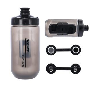XLC Fahrrad Trinkflasche: Das XLC MRS Set MR-S12 mit Adapter f&uuml;r vorhandene MRS Schiene MY2021 am Rad, Adapter f&uuml;r Fidlock und Trinkflasche, 450ml