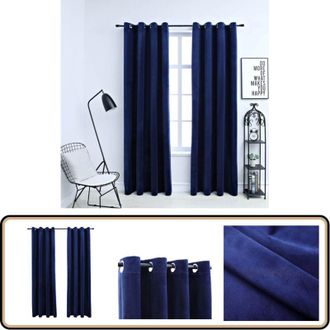 vidaXL Verdunkelungsvorh&auml;nge mit &Ouml;sen 2 Stk. Samt Dunkelblau 140x245cm - Dunkelblaue Vorh&auml;nge - Samtvorh&auml;nge - Wohnzimmerschmuck - Schlafzimmereinrichtung